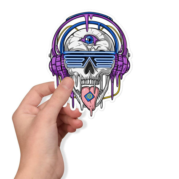 Psytrance Psychedelic Trippy Skull EMD Party Sticker - Psychonautica